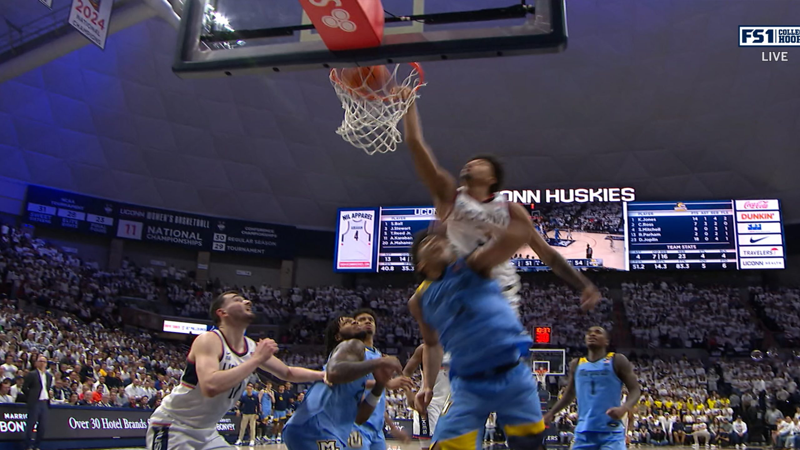 UConn’s Jaylin Stewart makes thunderous put-back slam dunk to trim ...